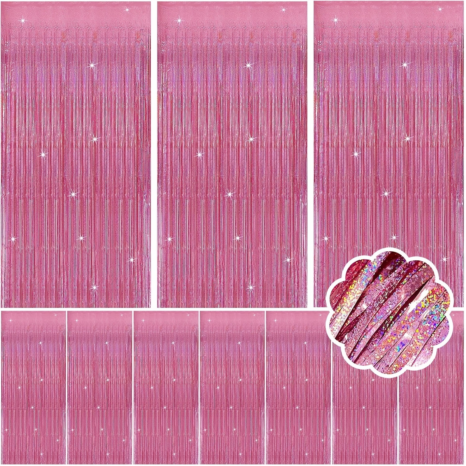 10pcs Laser Shinny Pink Door Streamers - Glitter Tinsel Backdrop with ...