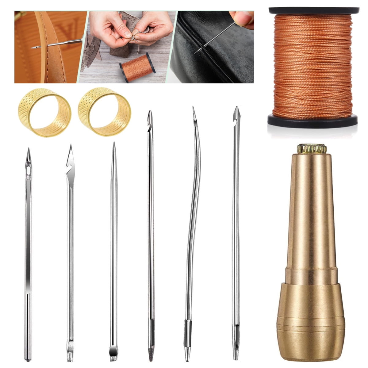 10pcs Leather Sewing Awl Kit - 50m Thread and 2 Thimble, 6 Canvas ...