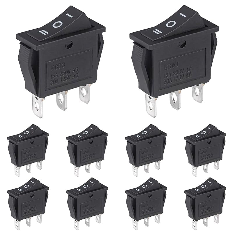 10pcs Lighted KCD3 Rocker Switch On Off 3 Pin 2 Position Yellow Light ...