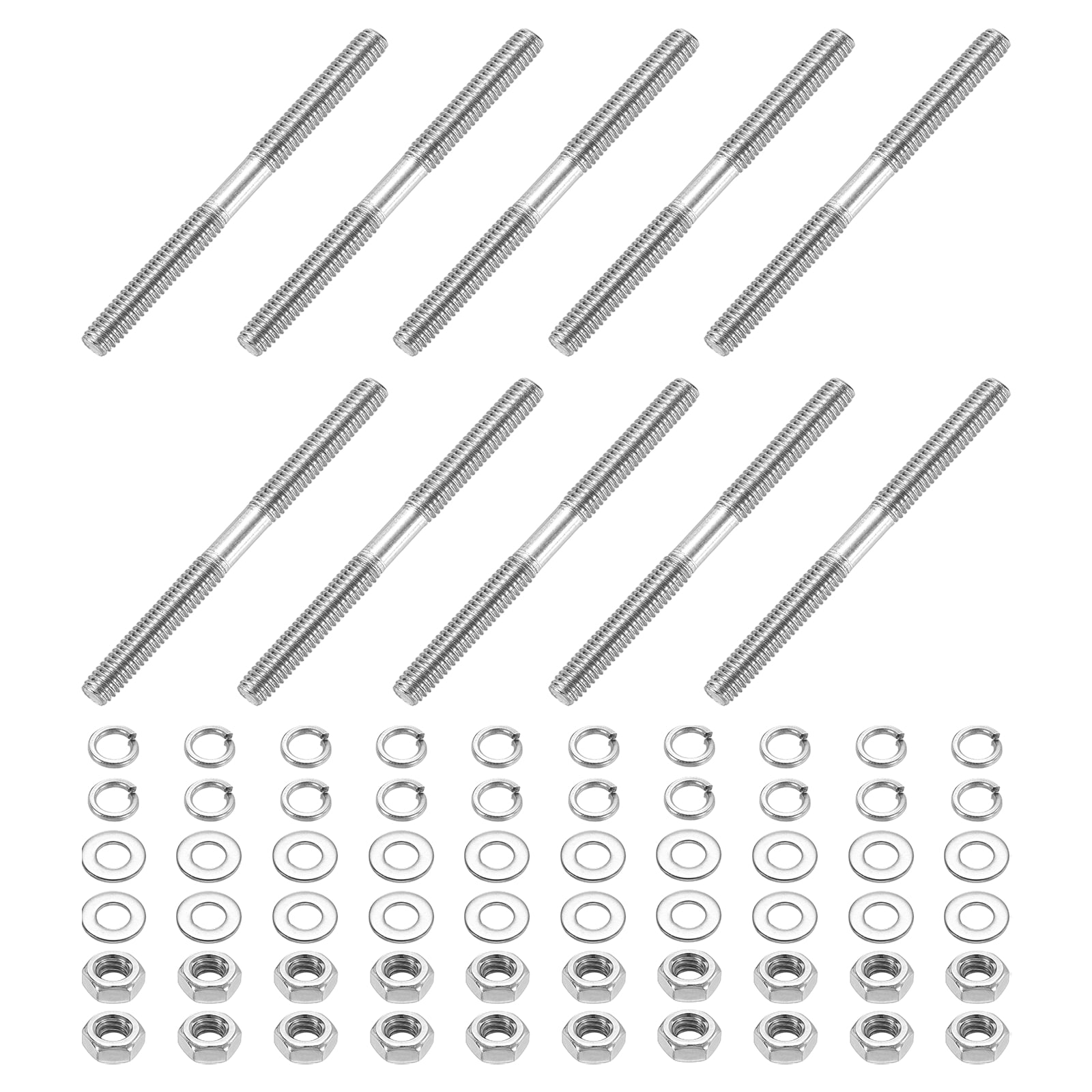10pcs M4x50mm Double End Threaded Stud Screw Bolt with Nuts and Washers ...