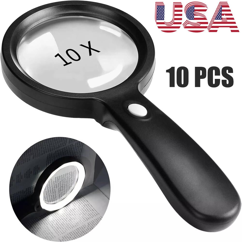 10pcs Magnifying Glass Light Jumbo Handheld Magnifier Large LED ...