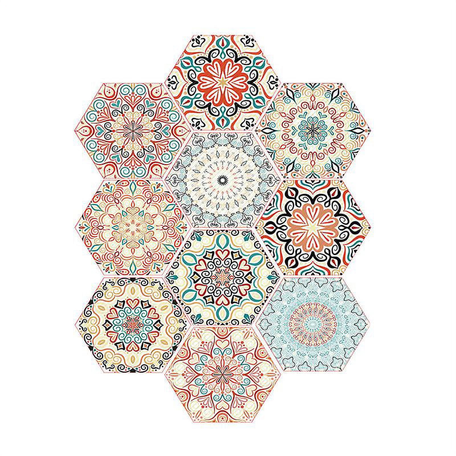 10pcs Mandala Style Anti-slip Self-adhesive Floor Stickers Hexagonal ...