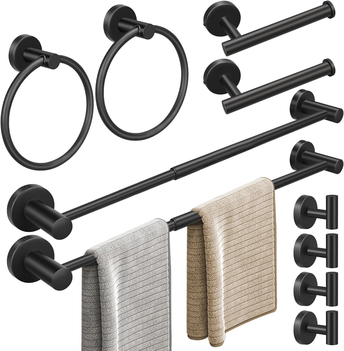 10pcs Matte Black Bathroom Hardware Set, Including 2pcs 24in ...