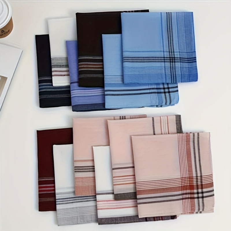 10pcs Men'S Handkerchiefs - Classic Plaid Design, Lightweight, Sports ...