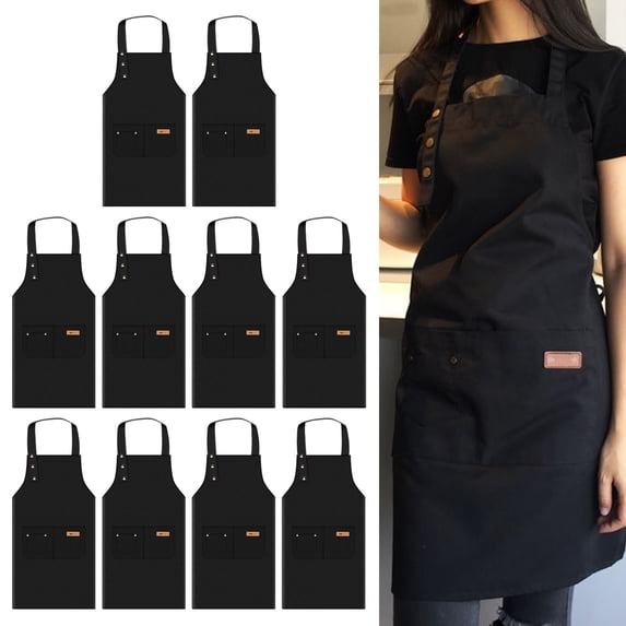 10pcs Men Women Bib Apron Kitchen Cooking Apron w/ Pockets Waterproof ...