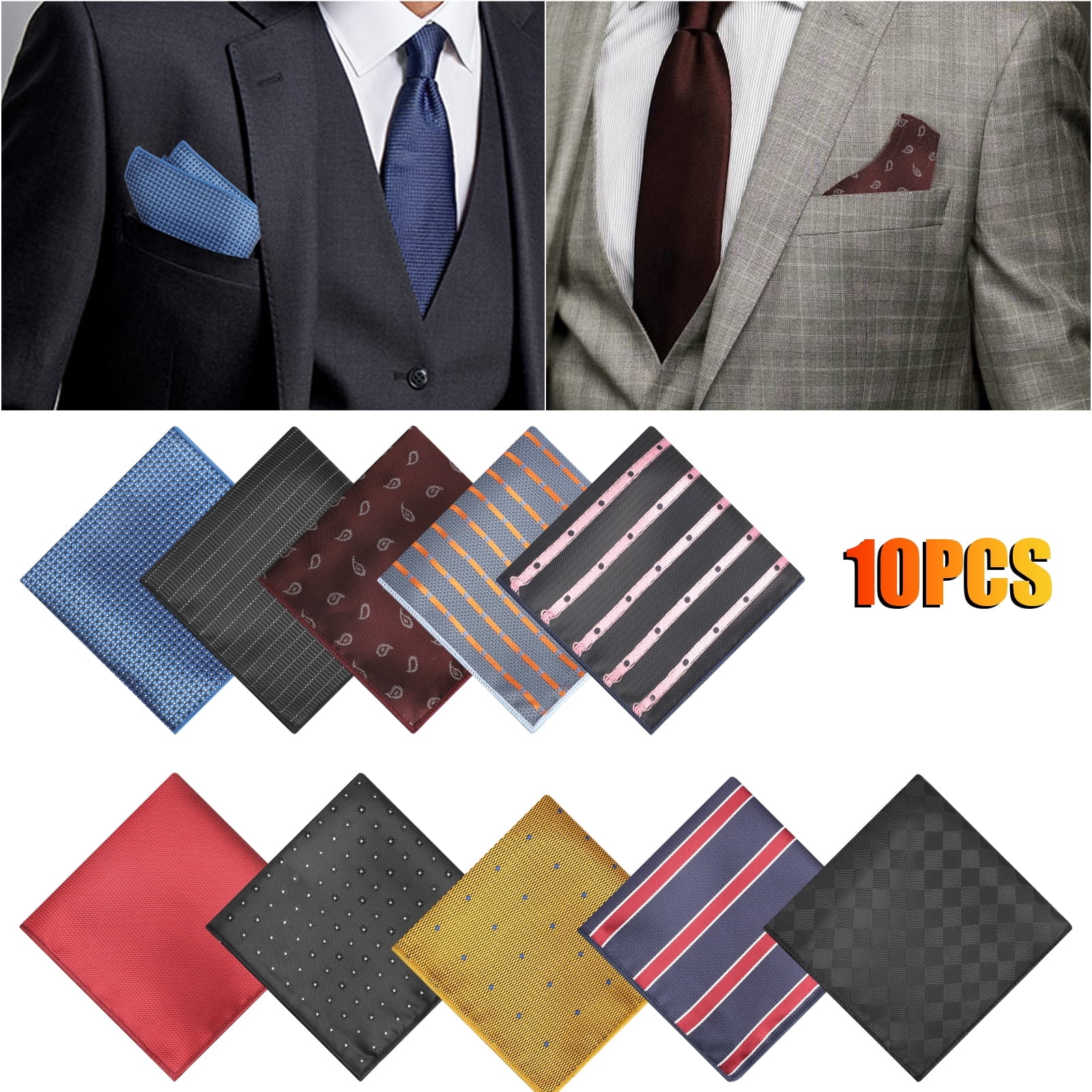 10pcs Men's Pocket Squares, DISEN Soft Polyester Handkerchiefs, Classic and Vintage Hankies for ...