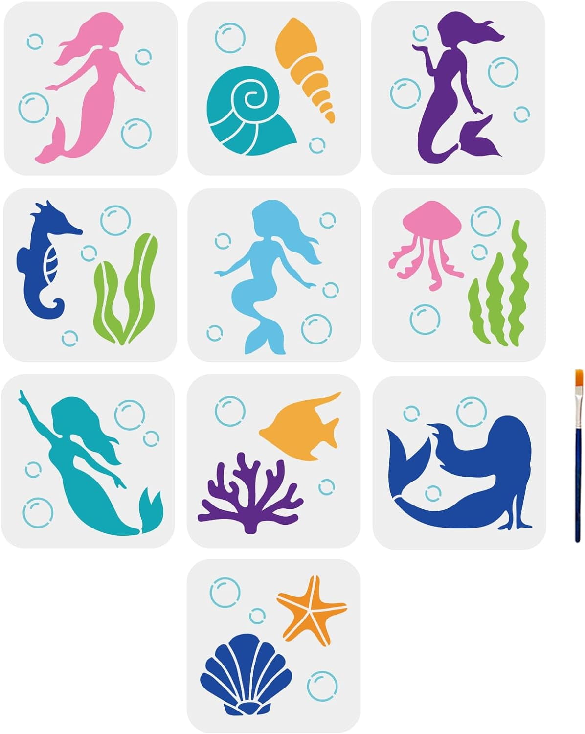 10pcs Mermaid Stencils Sea Creatures Stencils Shell Conch Seaweed Coral ...
