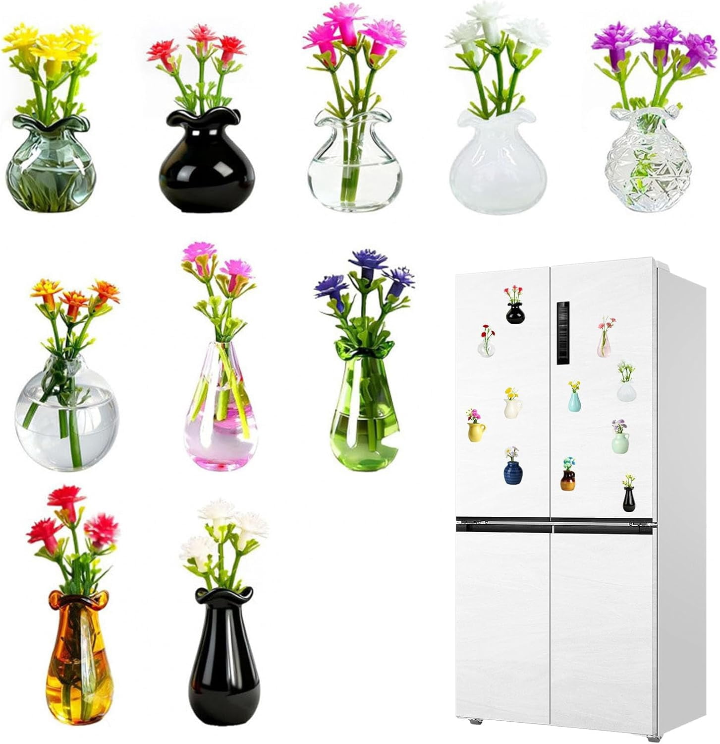10pcs Miniature Vases for Refrigerator, Mini Magnet Vases for Fridge ...