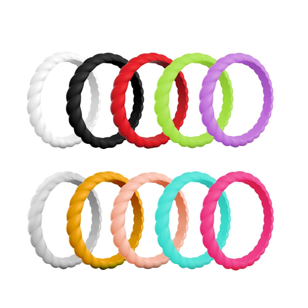 10pcs Mixed Colors Fashion 3mm Thin Braided Silicone Ring Wedding Rings ...