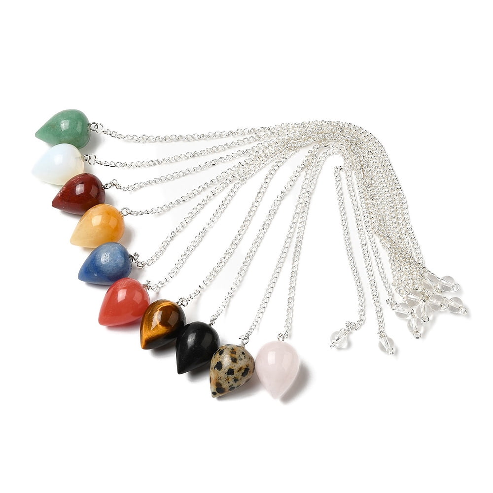 10pcs Mixed Dowsing Pendulums with Silver Tone Iron Chains Teardrop ...