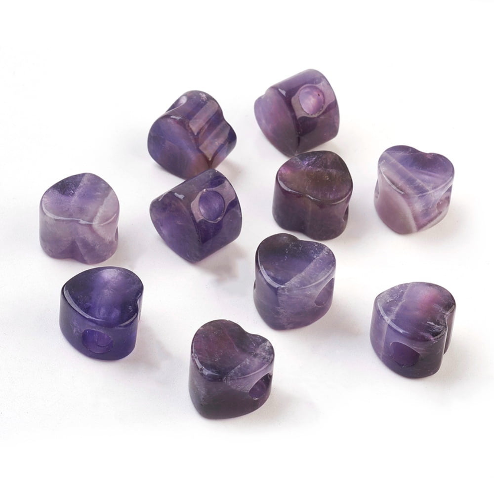 10pcs Natural Amethyst European Beads Large Hole Beads Heart 13~14x13 ...