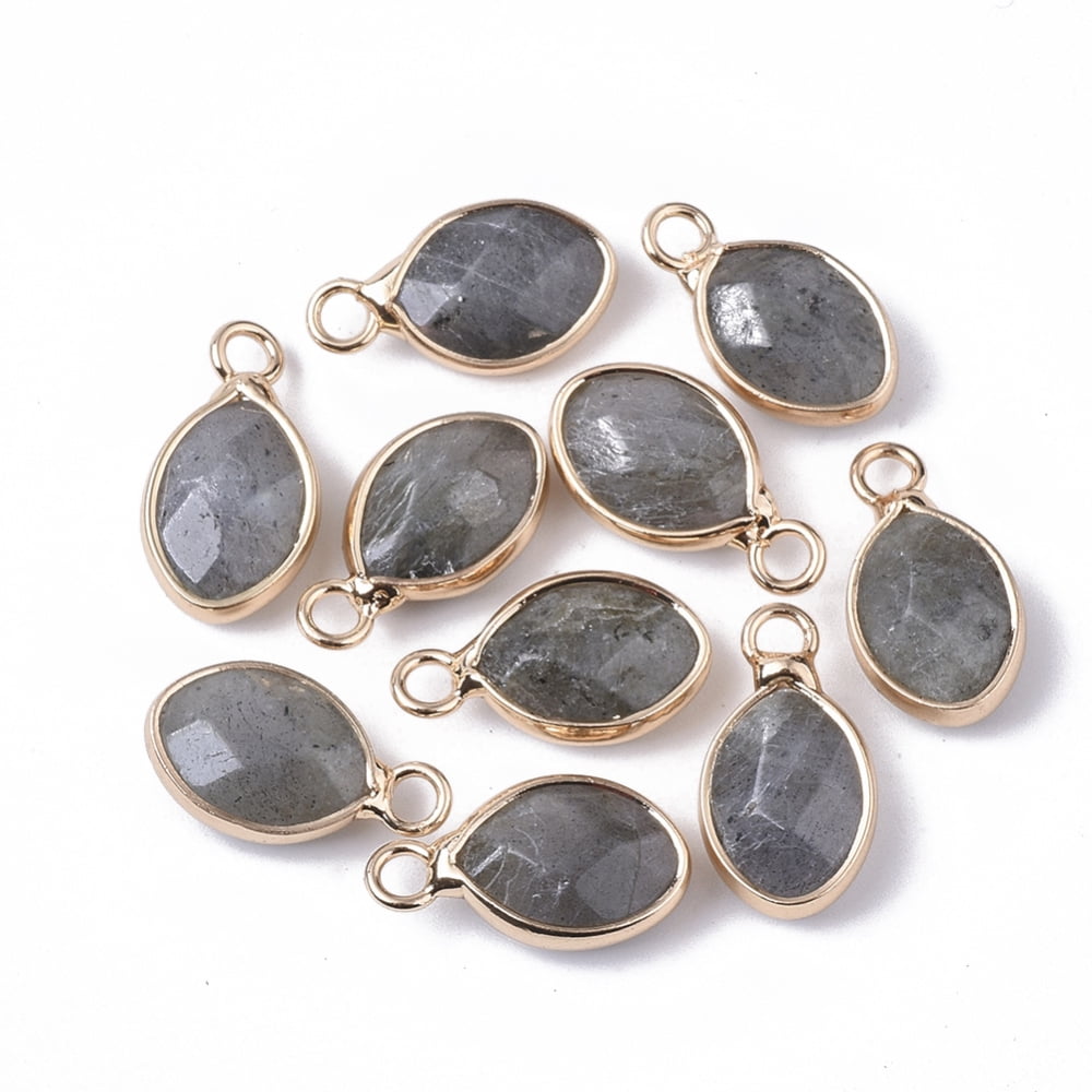 10pcs Natural Labradorite Pendants with Golden Tone Brass Open Back ...