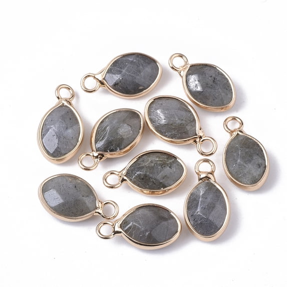 10pcs Natural Labradorite Pendants with Golden Tone Brass Open Back ...