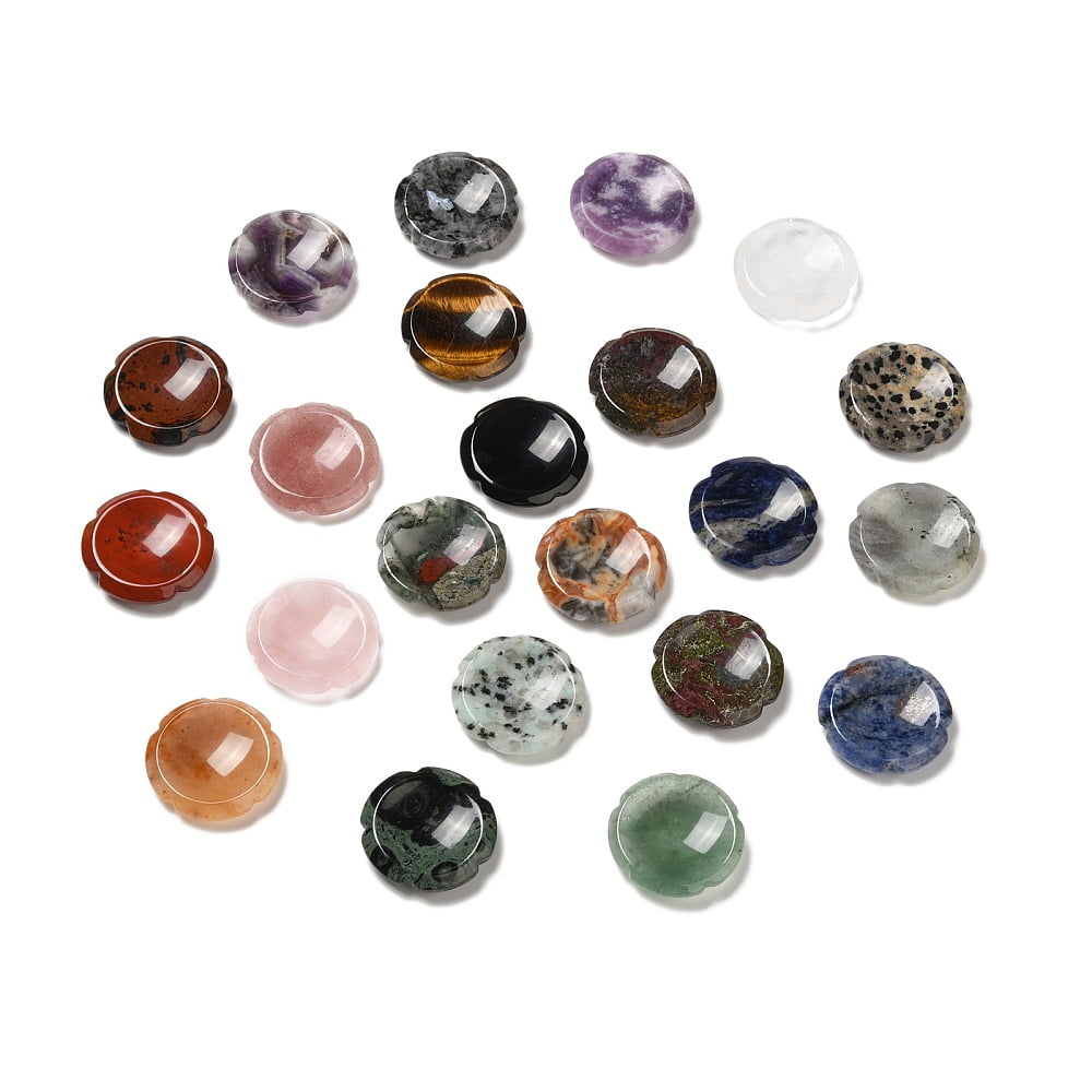 10pcs Natural Mixed Worry Stones Flower Shape 37.5~38x38x7~7.5mm ...