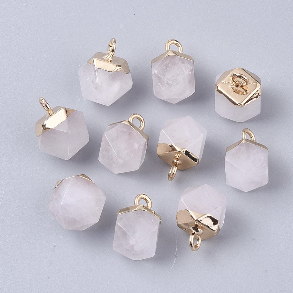 10pcs Natural Quartz Charms Rock Charms with Top Golden Plated Iron ...