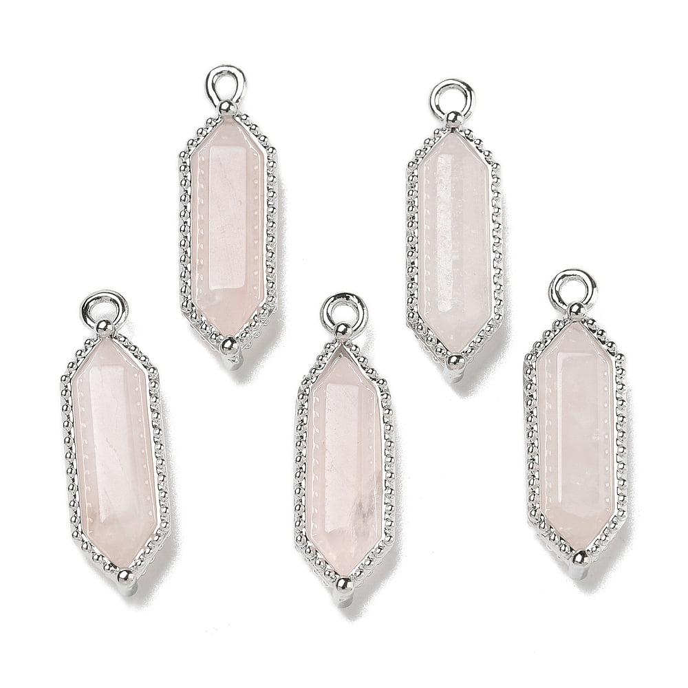 10pcs Natural Rose Quartz Faceted Double Terminal Pointed Pendants Rack ...