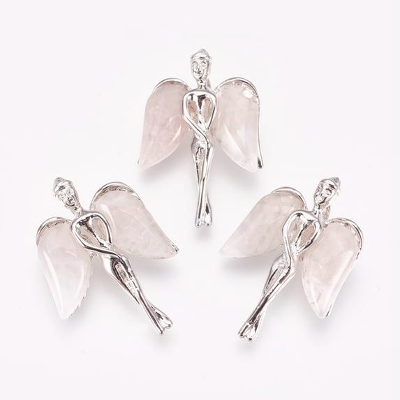 10pcs Natural Rose Quartz Pendants with Brass Findings Angel Platinum ...