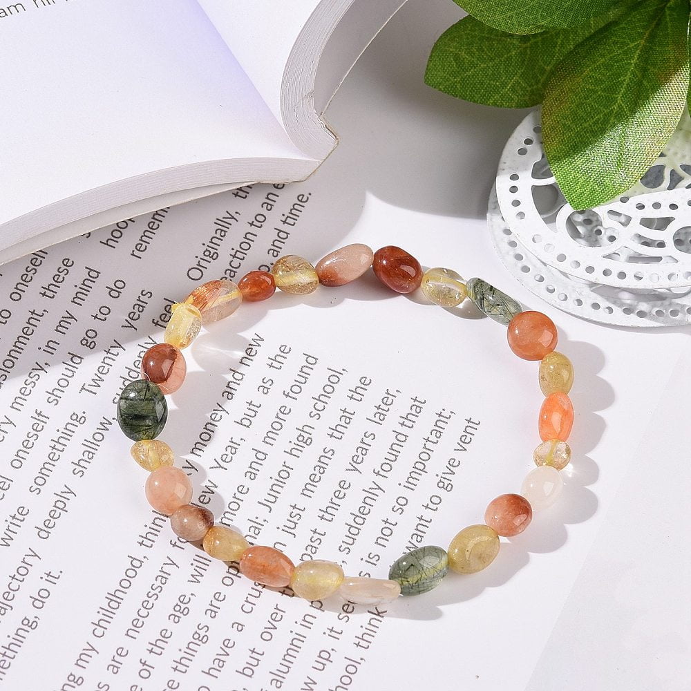 10pcs Natural Rutilated Quartz Bead Stretch Bracelets Tumbled Stone ...