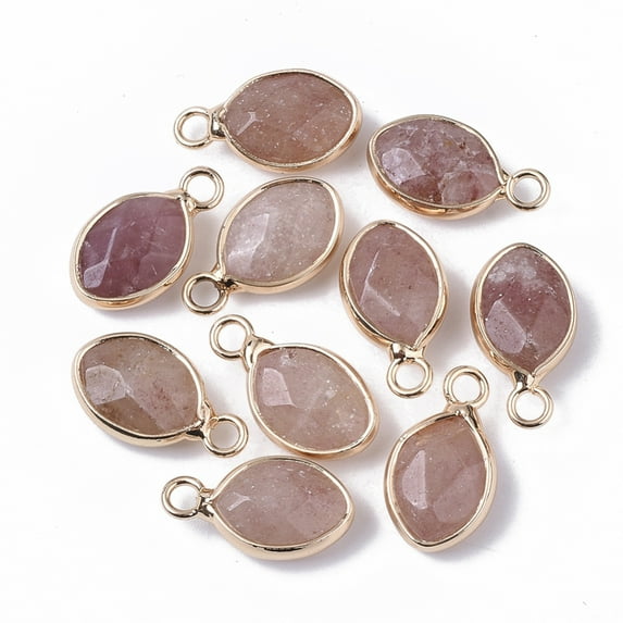10pcs Natural Strawberry Quartz Pendants with Golden Tone Brass Open ...