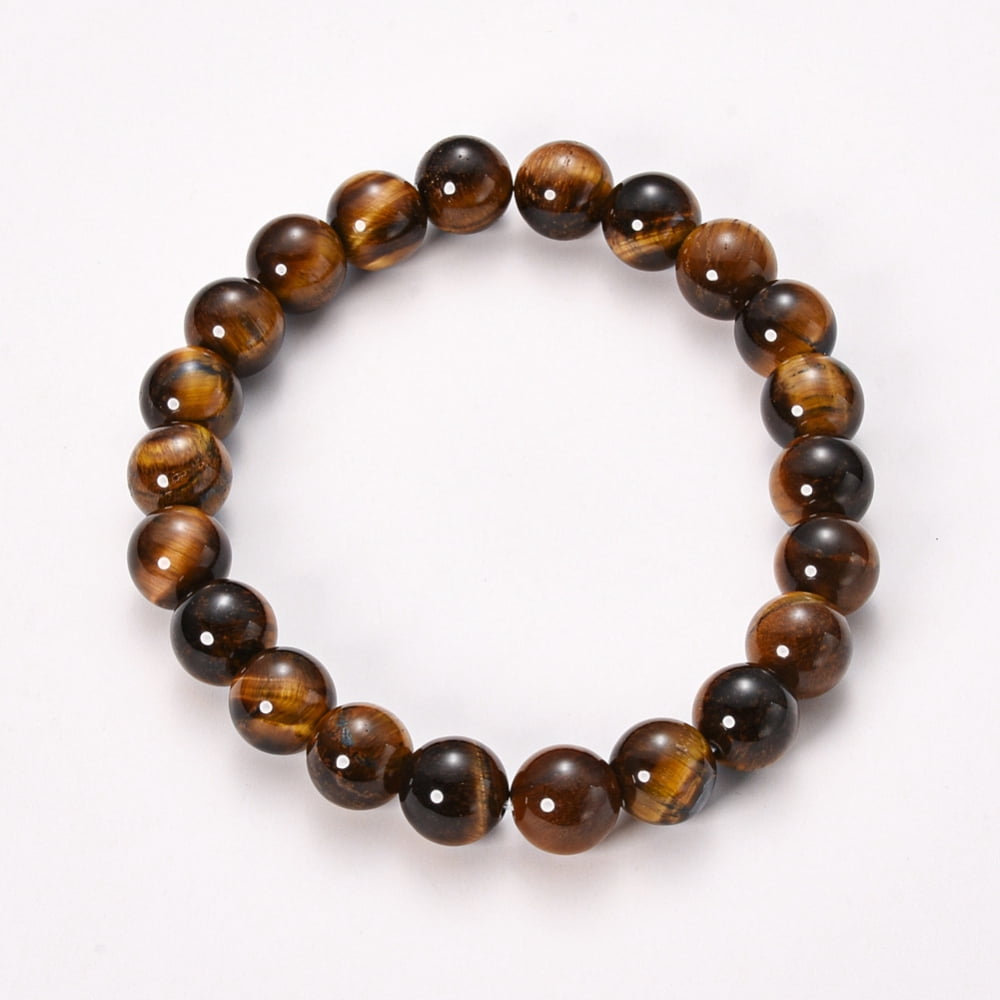 10pcs Natural Tiger Eye Beaded Stretch Bracelets Round 2-1/8 inch(55mm ...