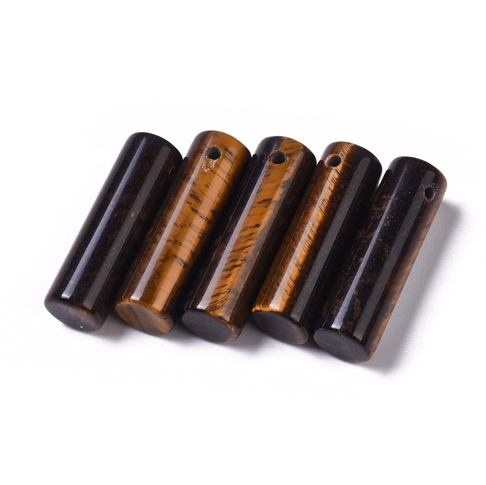 10pcs Natural Tiger Eye Pendants Column 34~36x10~10.5mm Hole: 2mm ...