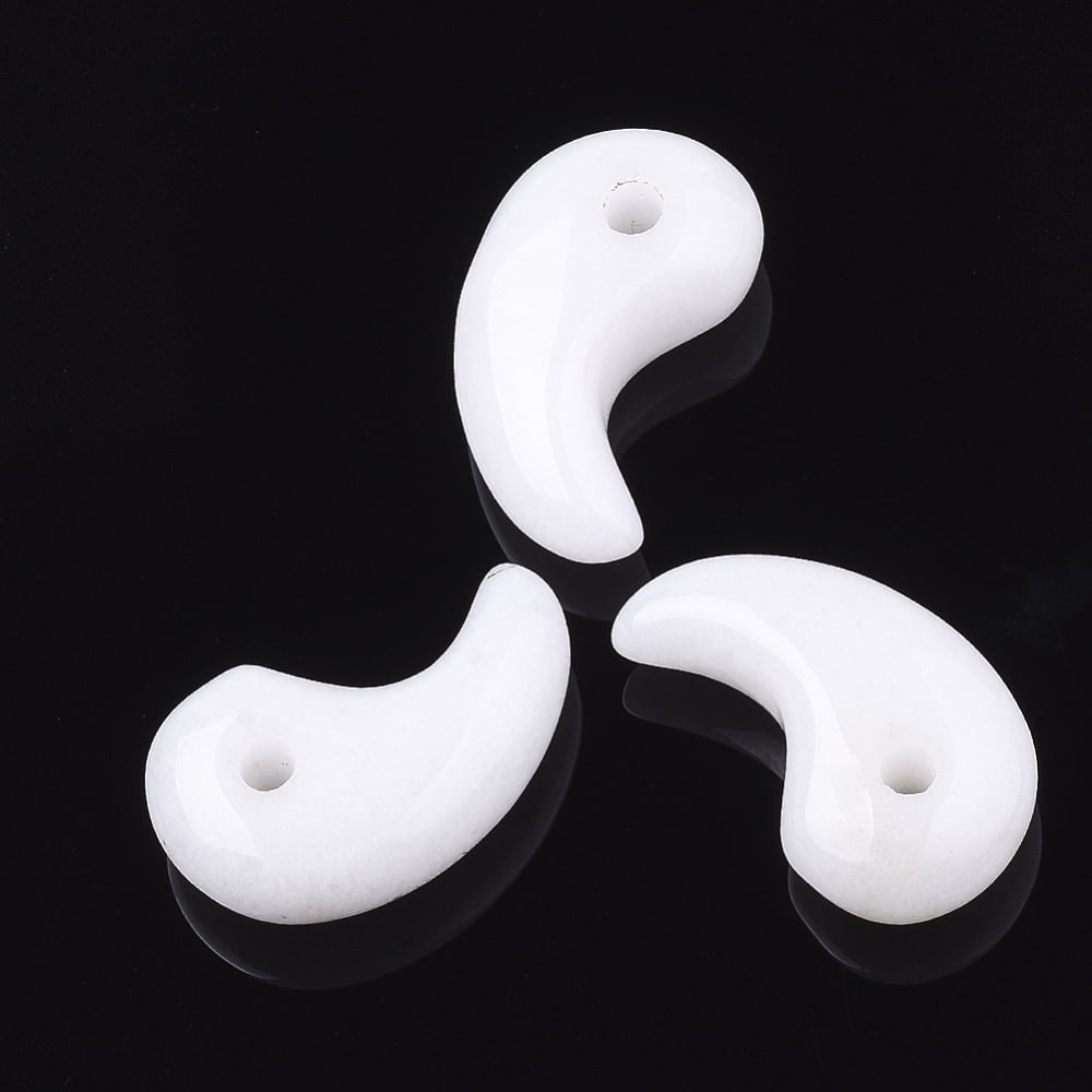 10pcs Natural White Jade Pendants Magatama 30x18x8~11mm Hole: 3~4mm DIY ...