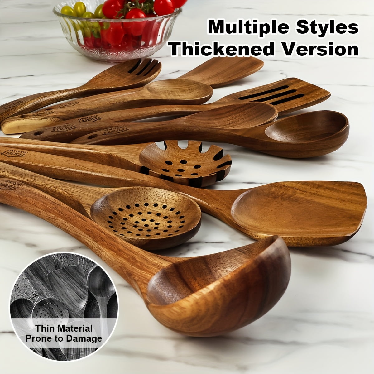 10pcs Non-Stick Cookware & Wooden Utensils Set - Heat Resistant 450°F ...