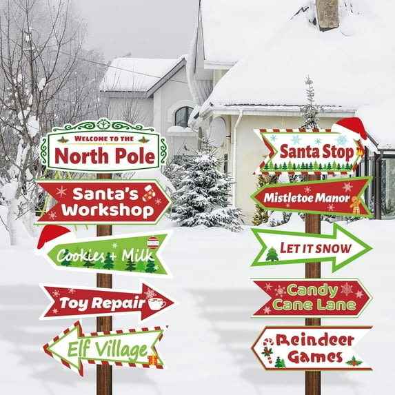 10pcs North Pole Yard Signs Christmas Lawn Outdoor Decoration for Xmas ...