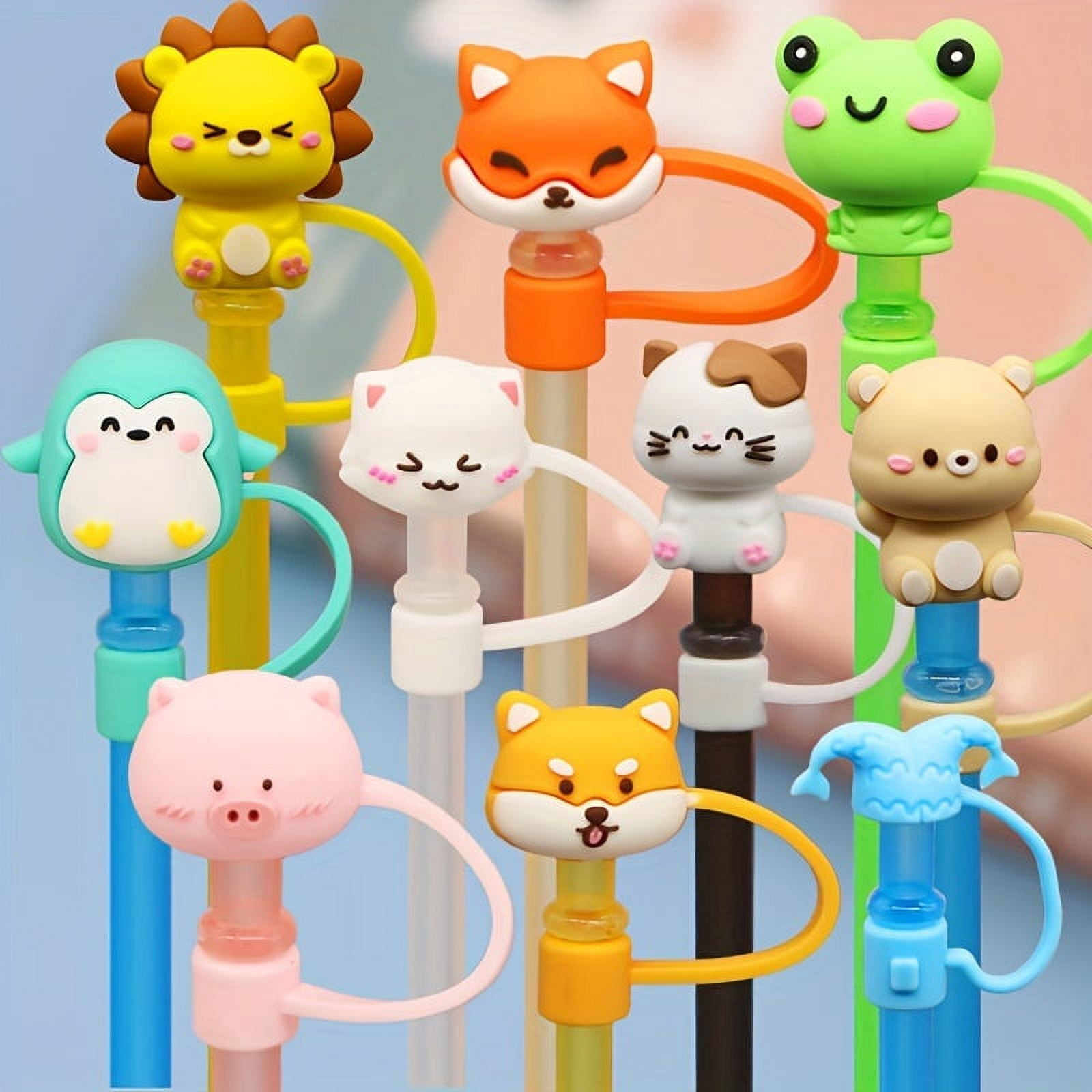 10pcs Of 7mm Plastic Straws With Cute Shape Protectors, With Cute ...