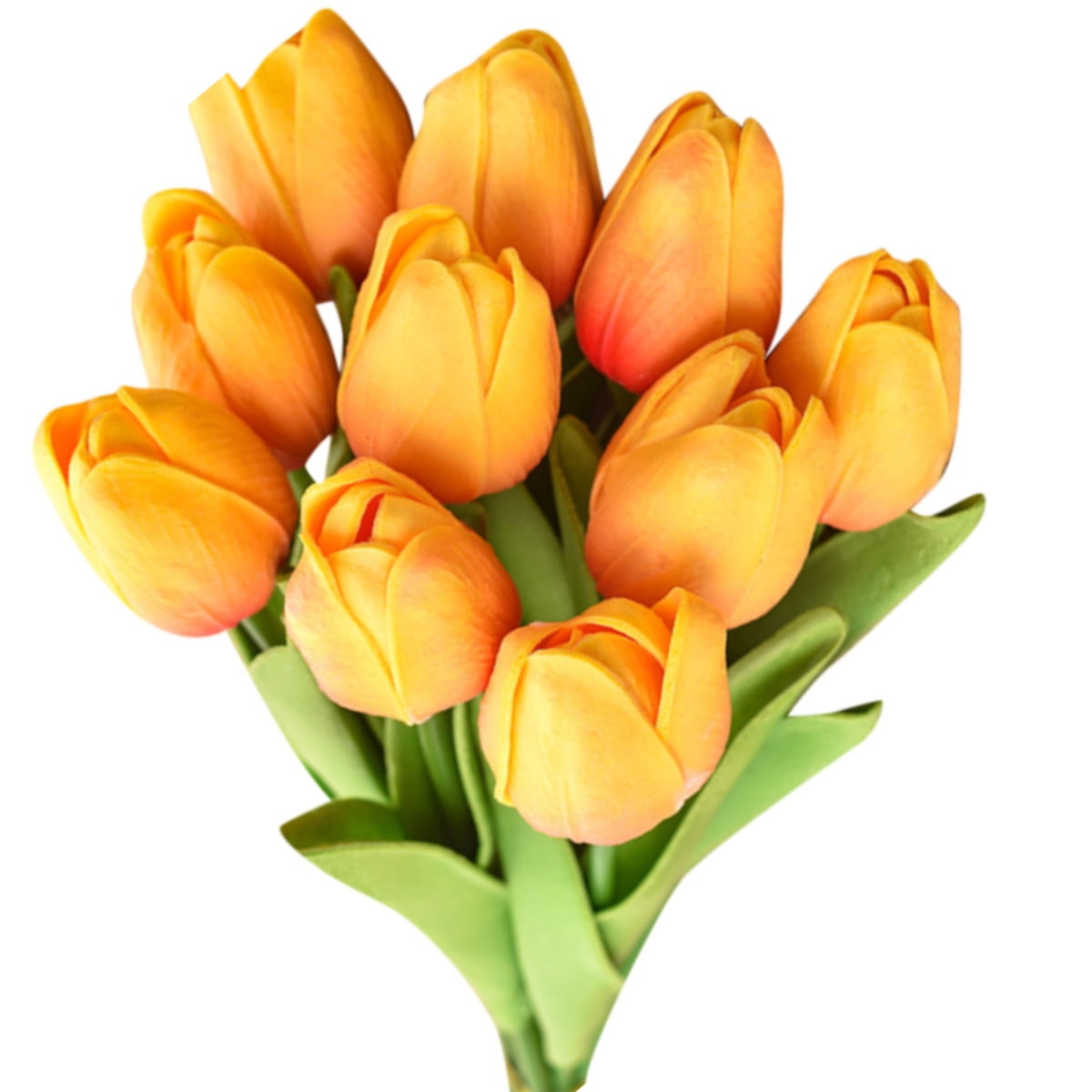 10pcs Orange Flowers Artificial Tulip Stems Real Feel PU Tulips for ...