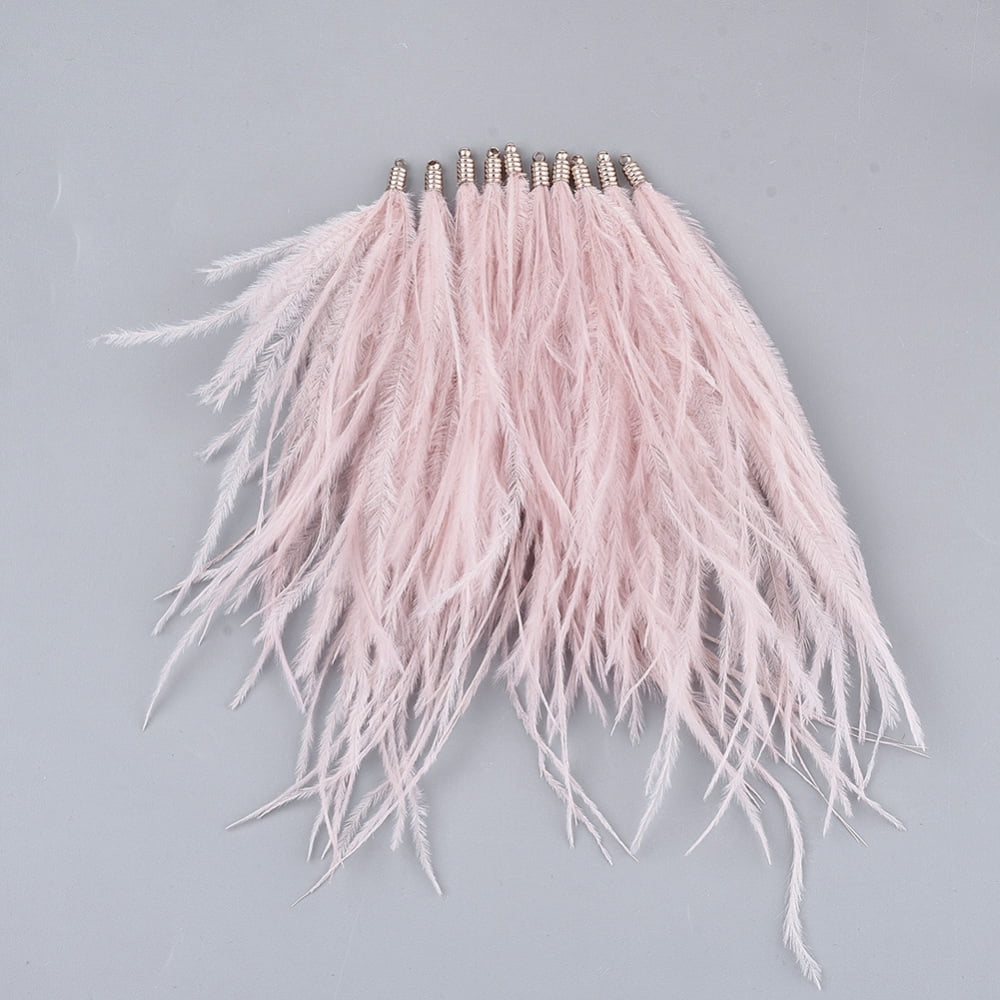 10pcs Ostrich Feather Tassel Big Decorations with Brass Findings Golden ...