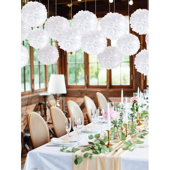 10pcs Paper Pom Poms White Tissue Flowers Ball, Hanging Decoration for ...