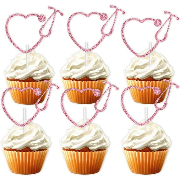 10pcs Pink Glitter Doctor's Stethoscope Dessert Cupcake Medical College ...