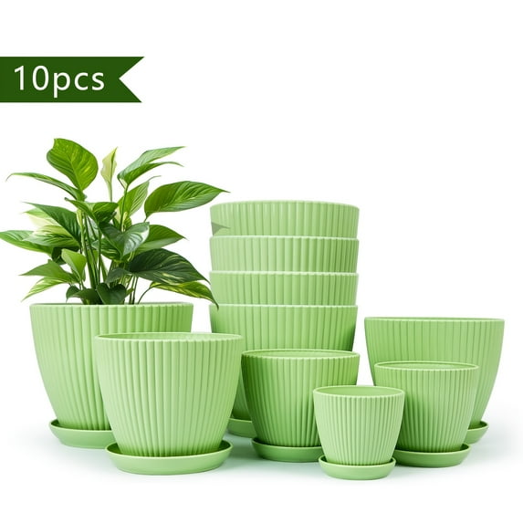 10pcs Planters With Drainage Holes And Trays Pack Of 10 Pots 7.5/6.6/5. ...