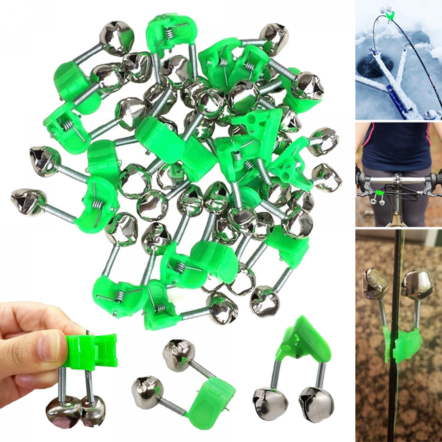 10pcs Plastic Clip Double Rod Bite Alarm Fishing Bells Ring Green ...