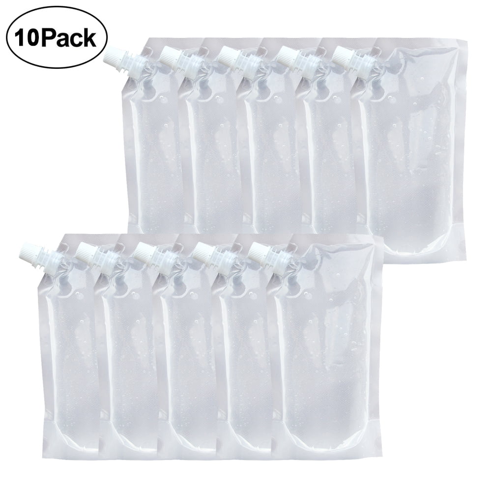 10pcs Plastic Water Bag Reusable With Funnel Flask Bags Drinking Pouch ...