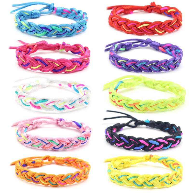 10pcs Polyester Woven Cord Bracelet Ethnic Tribal Adjustable Bracelet ...