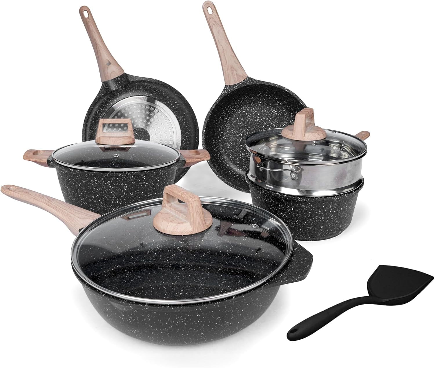 10pcs Pots and Pans Set Nonstick, Granite Frying Pans for Induction ...