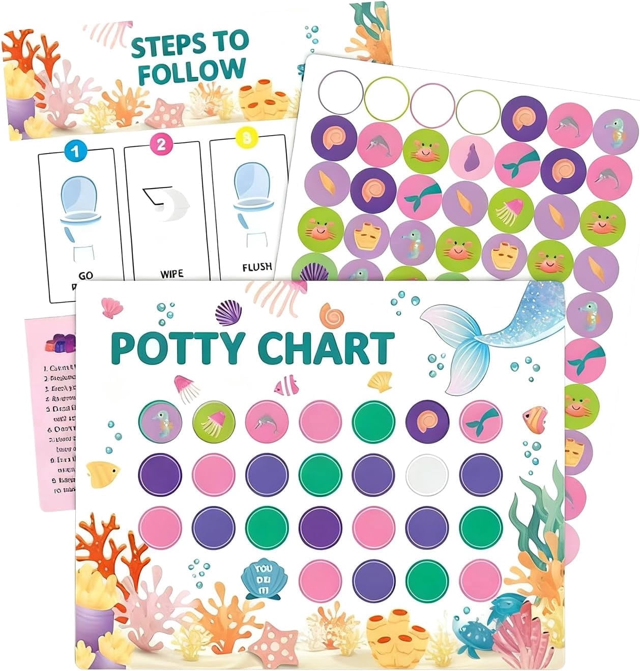 10pcs Potty Training Stickers Chart, Cartoon Mermaid Theme Toilet ...