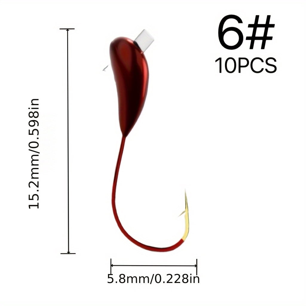 10pcs Premium Carbon Steel Fishing Hooks - 45° Barbed, Deep Red, Ideal ...