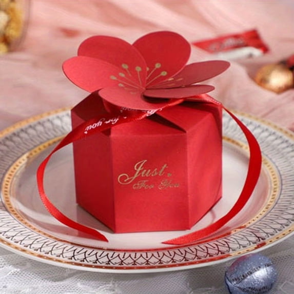 10pcs, Premium Petal Wedding Candy Boxes - Solid Color European Wedding ...