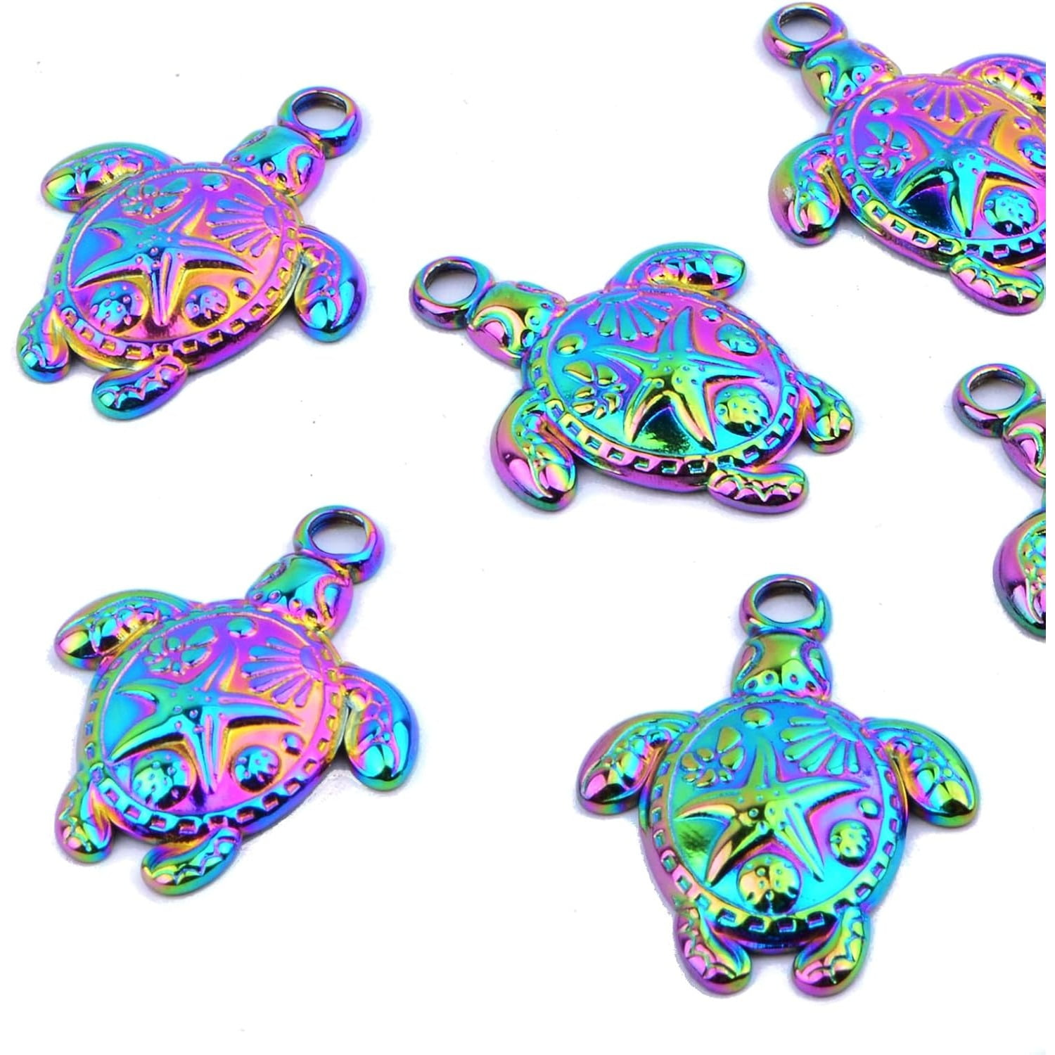 10pcs Rainbow Color Sea Turtle Charms Hypoallergenic Ocean Animal ...