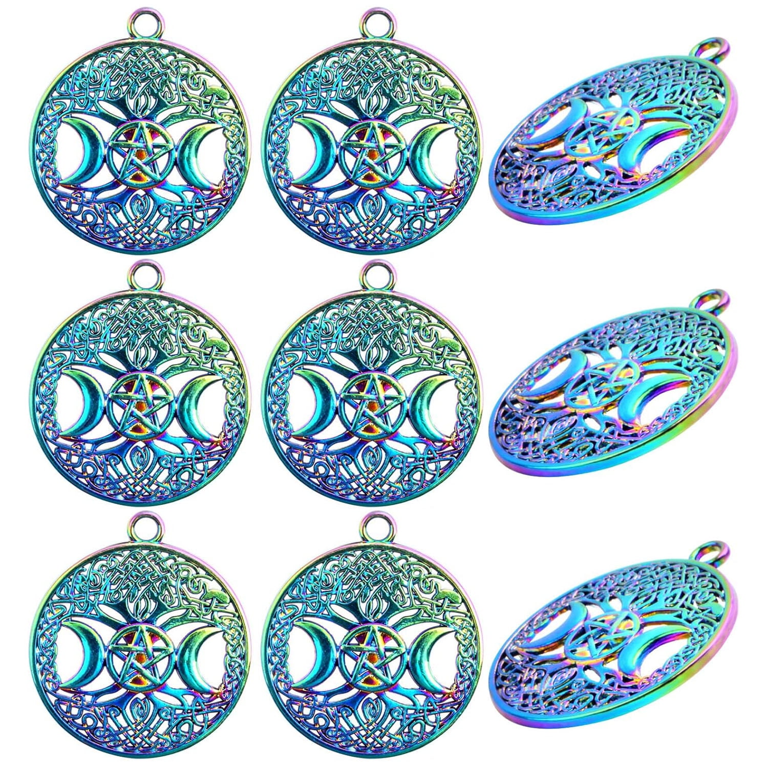 10pcs Rainbow Color Tree of Life Charms with Triple Moon Goddess ...