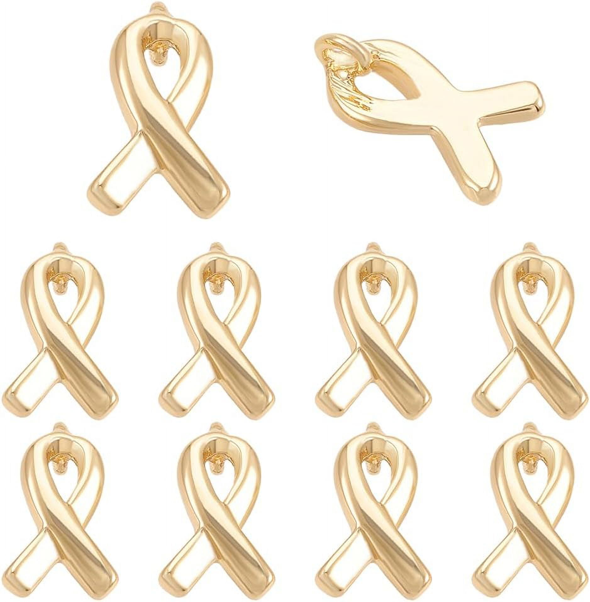 10pcs Real 18K Gold Plated Awareness Ribbon Charms Breast Cancer Brass ...