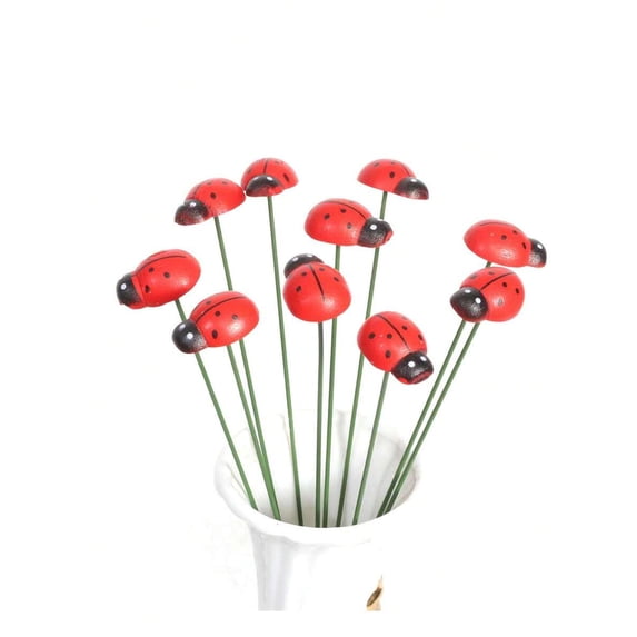 10pcs Red Ladybug Plug-In Garden Stakes - Decorative Outdoor Yard Art ...