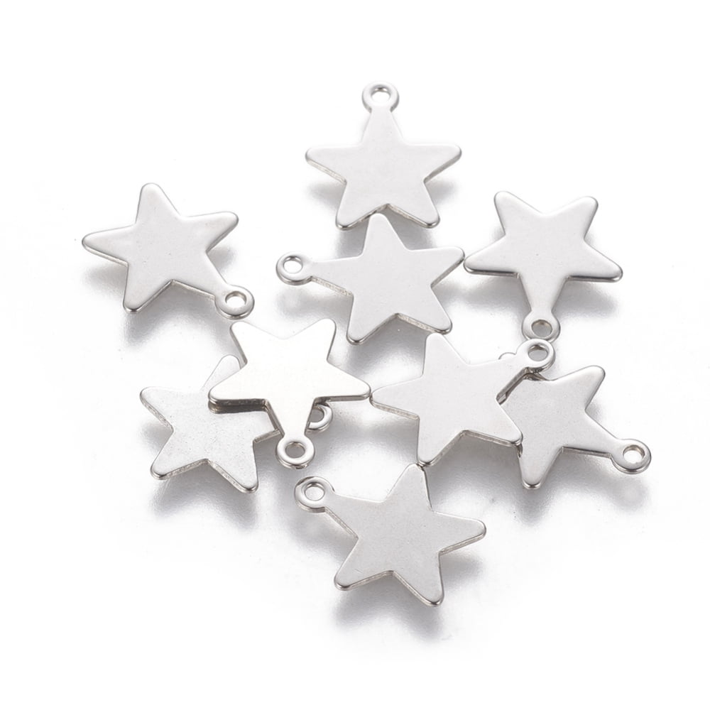 10pcs Resistant 201 Stainless Steel Charms Star Stainless Steel color ...