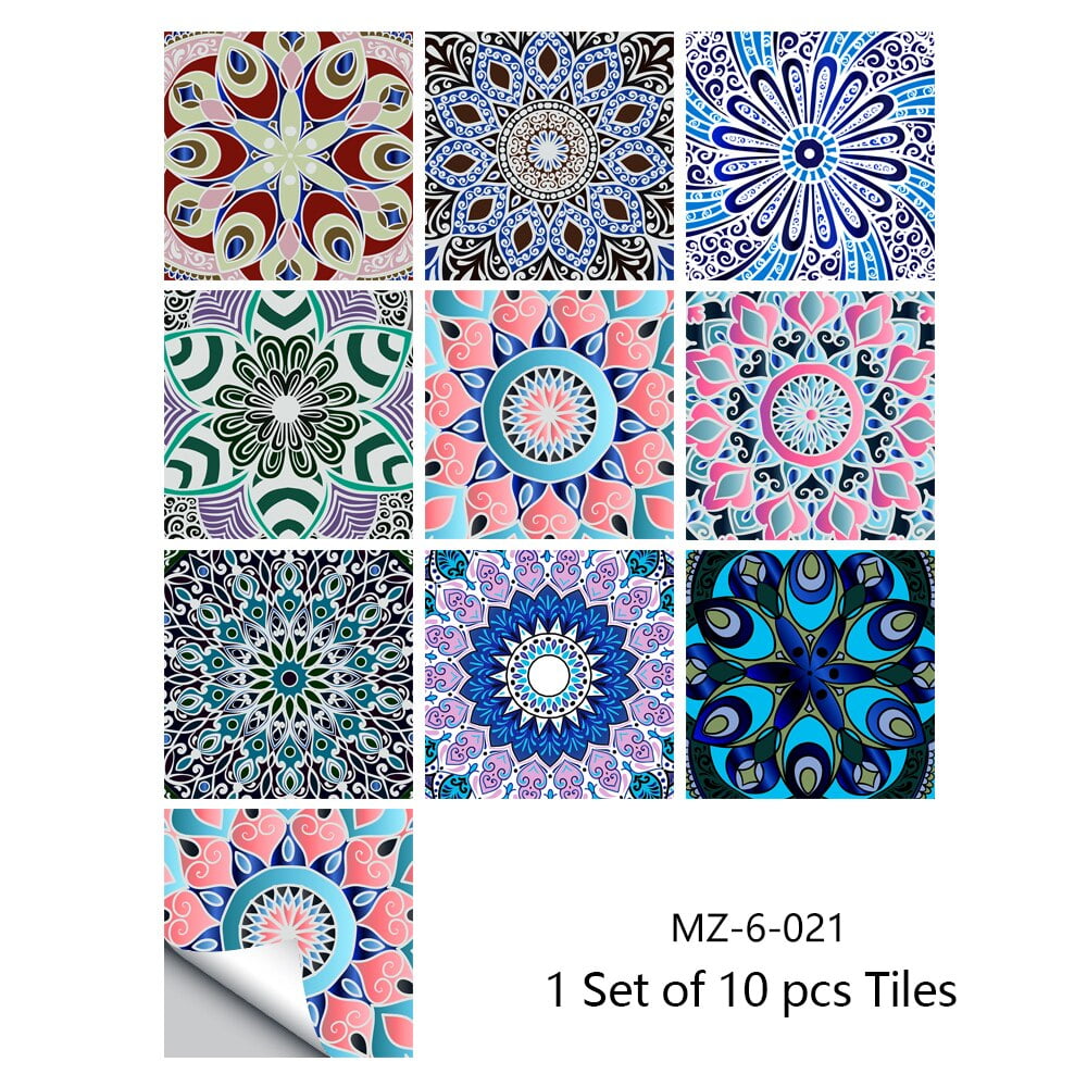 10pcs Retro Pattern Matte Surface Tiles Sticker Transfers Covers for ...