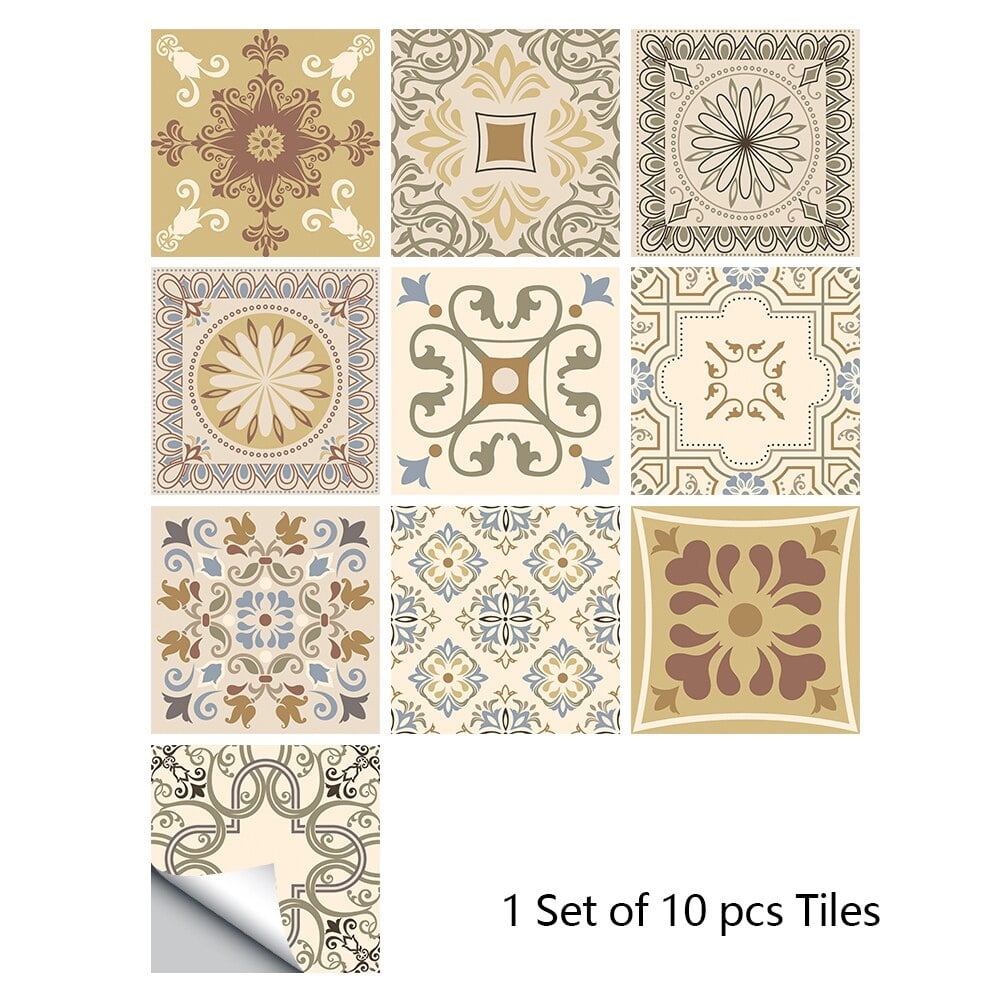 10pcs Retro Pattern Matte Surface Tiles Sticker Transfers Covers for ...