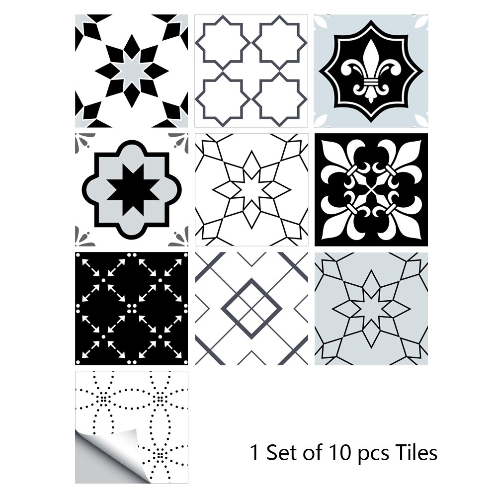 10pcs Retro Pattern Matte Surface Tiles Sticker Transfers Covers for ...