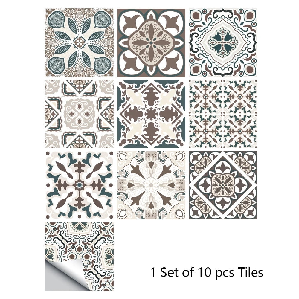 10pcs Retro Pattern Matte Surface Tiles Sticker Transfers Covers for ...